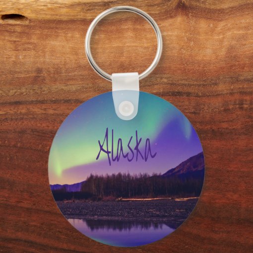 Alaska Northern Lights Mountains Lake Keychain | Zazzle
