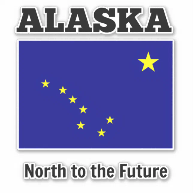 Alaska state flag, labeled with state motto sticker | Zazzle