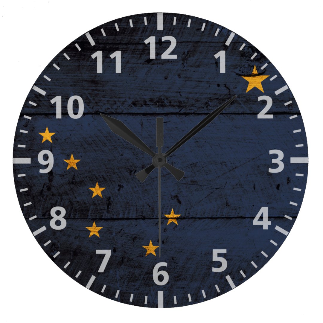 Alaska State Flag on Old Wood Grain Large Clock | Zazzle