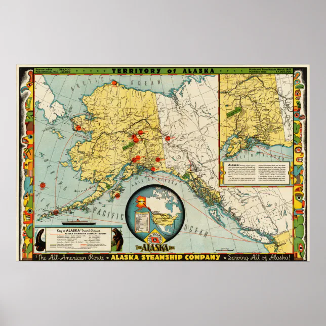 Alaska Steamship Company (1936) Map reproduction Poster | Zazzle
