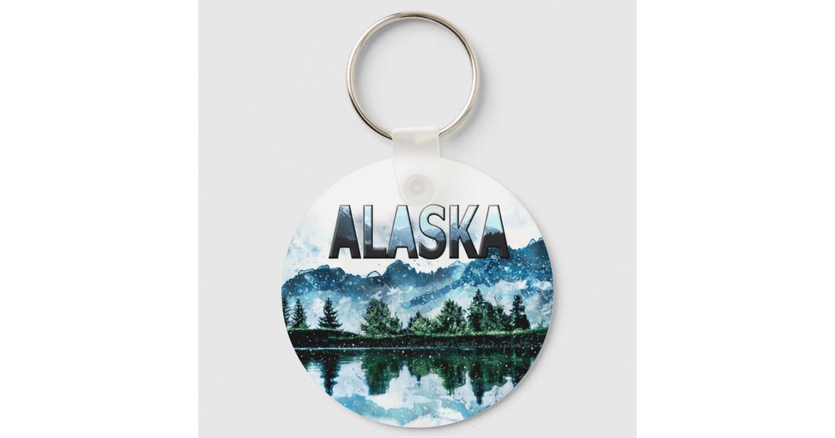 Alaska Watercolor Mountain Landscape Adventure Keychain | Zazzle