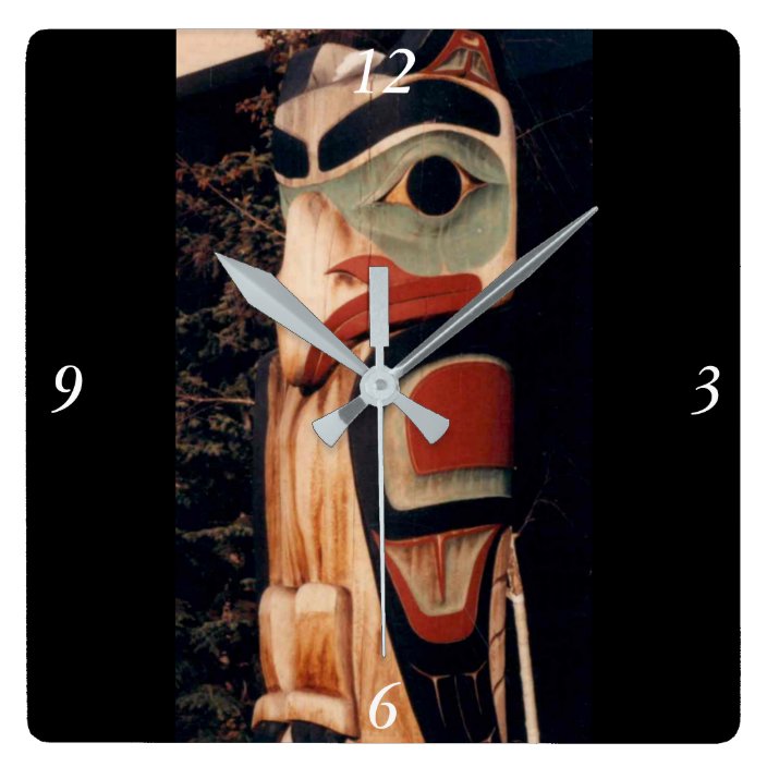 Alaska Wood Carved Southeast Totem Pole Fancy Square Wall Clock ...