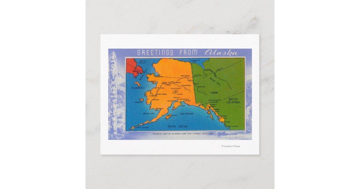 AlaskaGreetings From Alaska Map Postcard | Zazzle