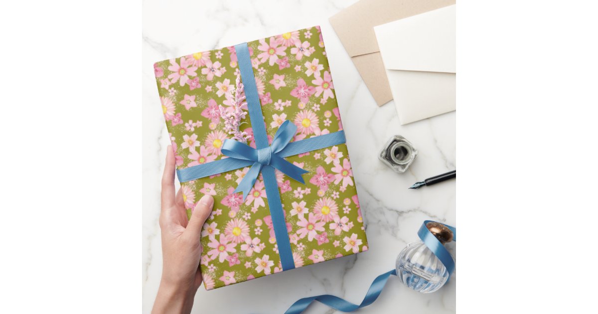 Alaskan Floral Wind Navy Blue Wrapping Paper | Zazzle