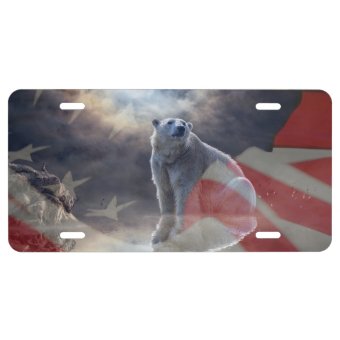 Alaskan Polar Bear American Flag License Plate | Zazzle