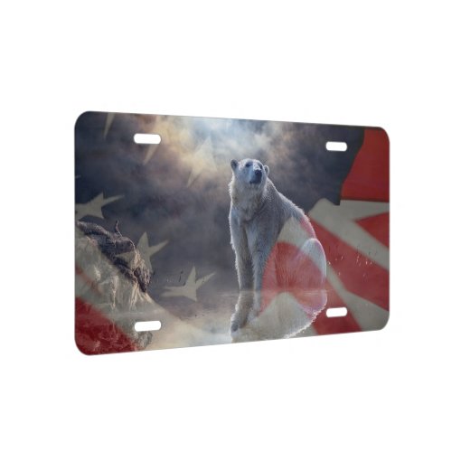 Alaskan Polar Bear American Flag License Plate | Zazzle