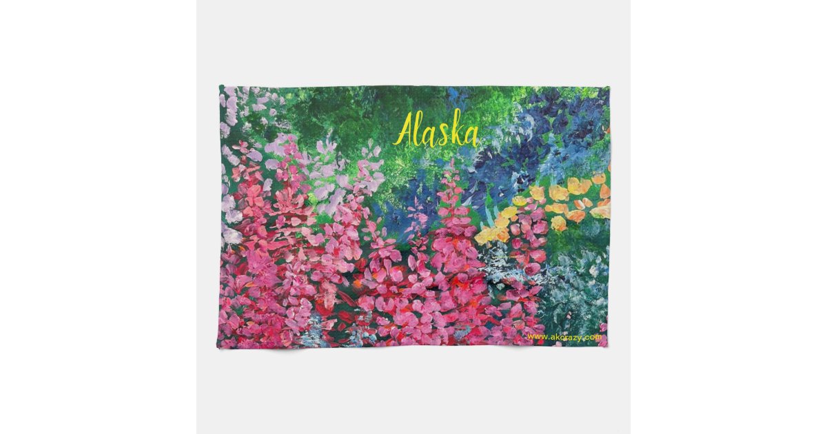 Alaska's Mountains & Fireweed Kitchen Towel | Zazzle
