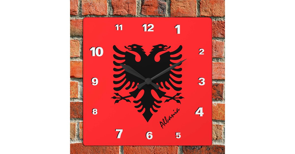 Albania Clock, patriotic home, Albanian Flag Square Wall Clock | Zazzle