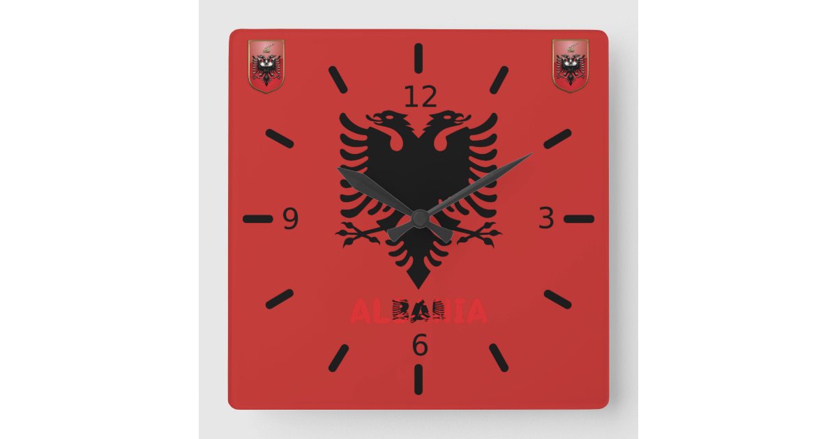 Albanian flag square wall clock | Zazzle