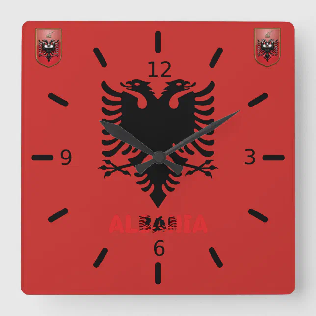Albanian flag square wall clock | Zazzle