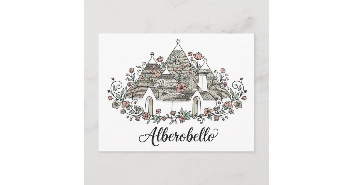 Alberobello Italy Trulli houses flowers Postcard | Zazzle