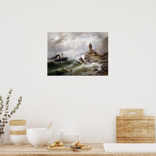 Albert Rieger Steamboat off the Coast Poster | Zazzle