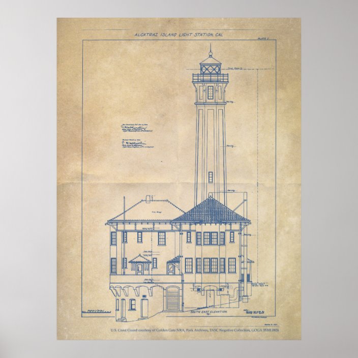 Alcatraz Island Lighthouse Blueprint Vintage Poster | Zazzle.com