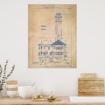 Alcatraz Island Lighthouse Blueprint Vintage Poster | Zazzle