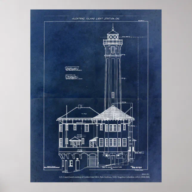Alcatraz Island Lighthouse Blueprint Vintage Poster | Zazzle