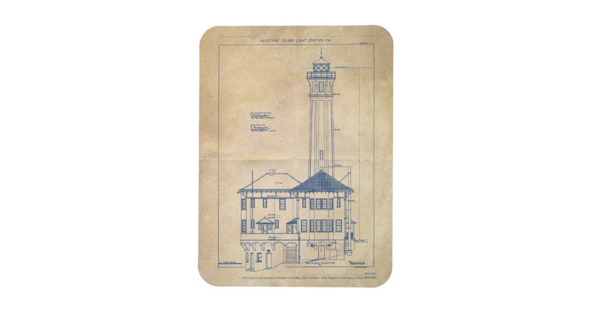 Alcatraz Island Lighthouse Vintage Blueprint Magnet | Zazzle