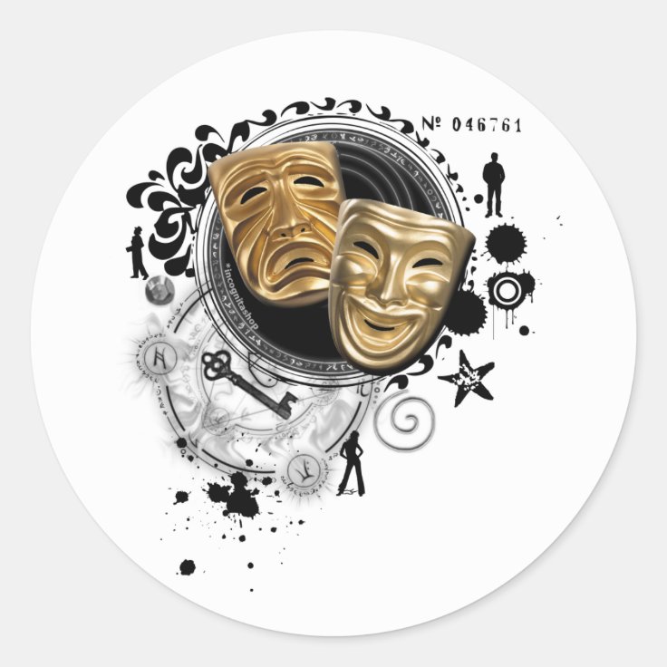 Alchemy of Acting Drama Masks Classic Round Sticker | Zazzle