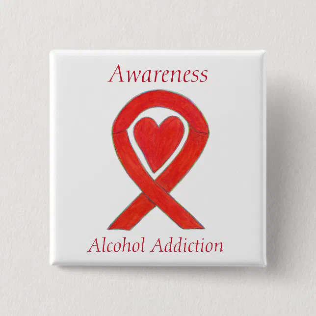 Alcohol Addiction Awareness Red Heart Ribbon Pin | Zazzle