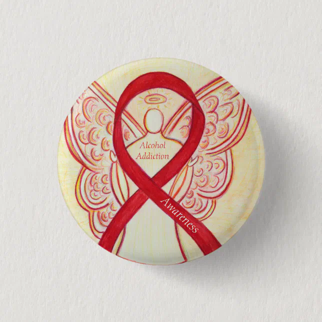 Alcohol Addiction Awareness Red Ribbon Angel Pins | Zazzle
