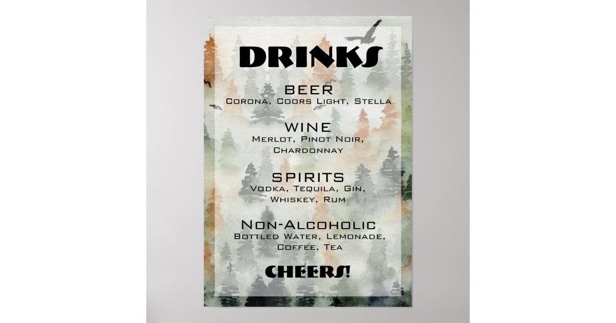 Alcohol Cocktail Drinks Bar EDITABLE Poster | Zazzle