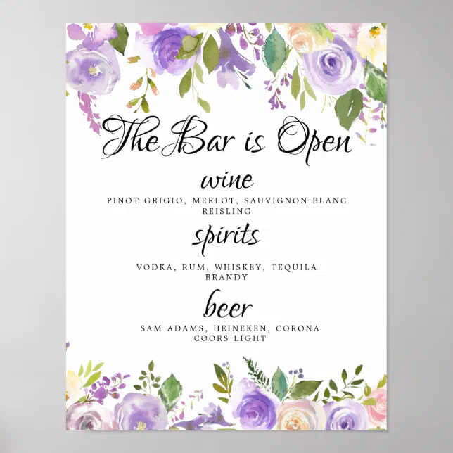 Alcohol, Cocktail Drinks Bar Editable Wedding Sign | Zazzle