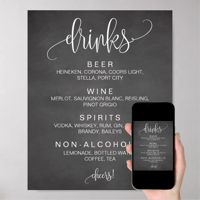 Alcohol Cocktail Drinks Bar Editable Wedding Sign | Zazzle