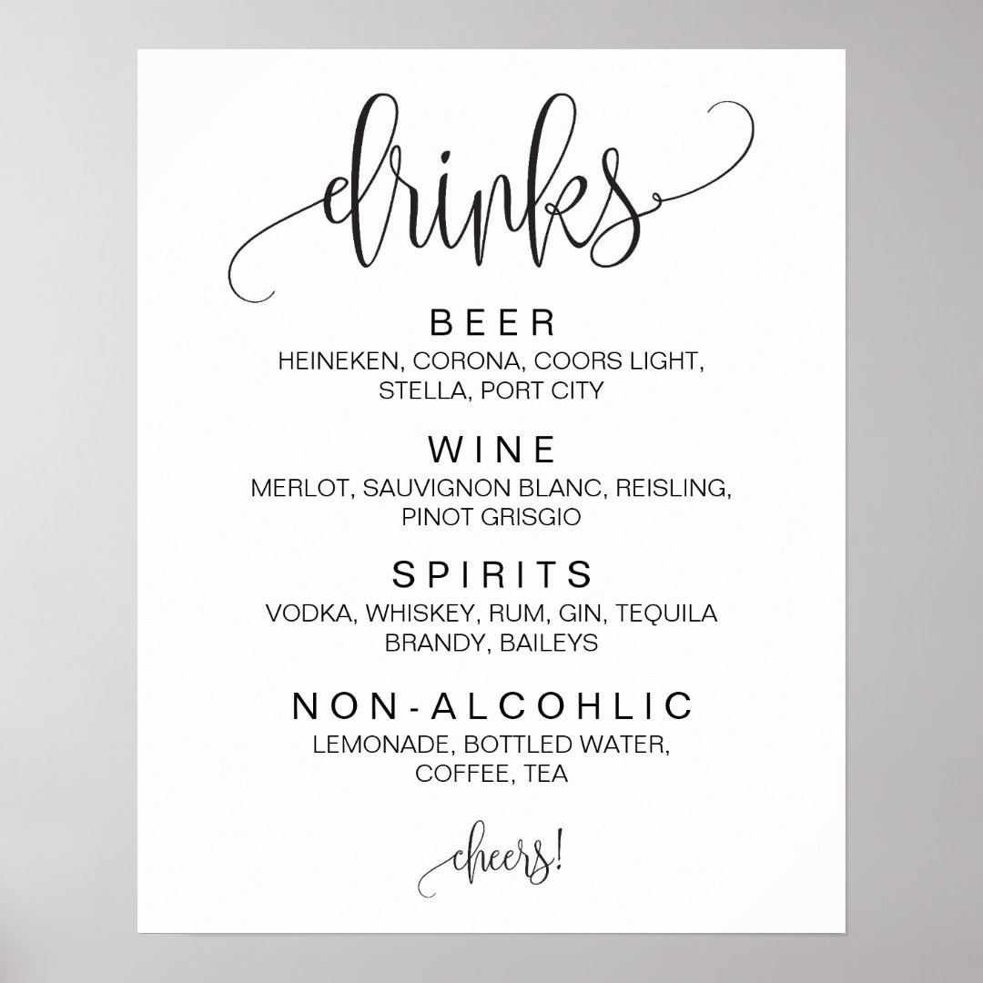 Alcohol Cocktail Drinks Bar Editable Wedding Sign | Zazzle