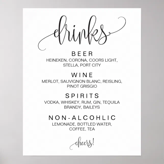 Alcohol Cocktail Drinks Bar Editable Wedding Sign | Zazzle