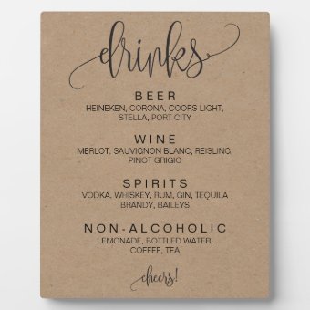 Alcohol Cocktail Drinks Bar Editable Wedding Sign Plaque | Zazzle
