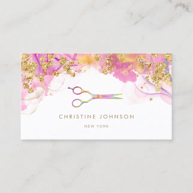 alcohol ink scissors logo business card | Zazzle