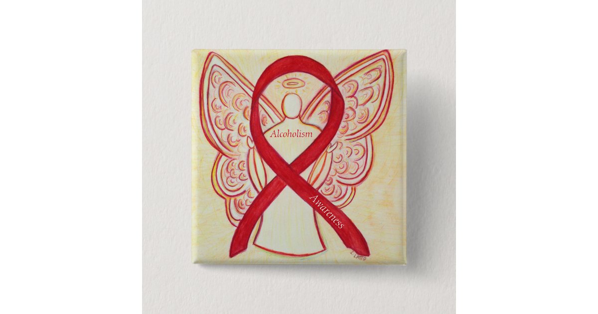 Alcoholism Awareness Red Ribbon Angel Custom Pins | Zazzle