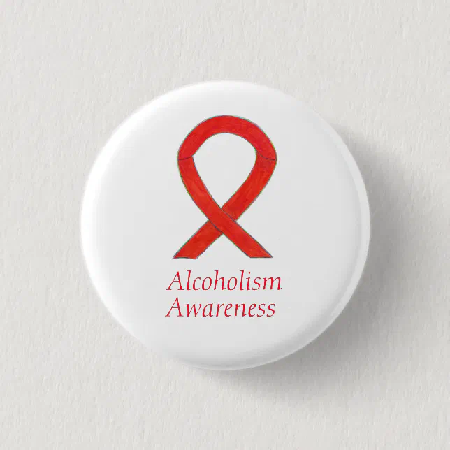 Alcoholism Awareness Red Ribbon Custom Pins | Zazzle
