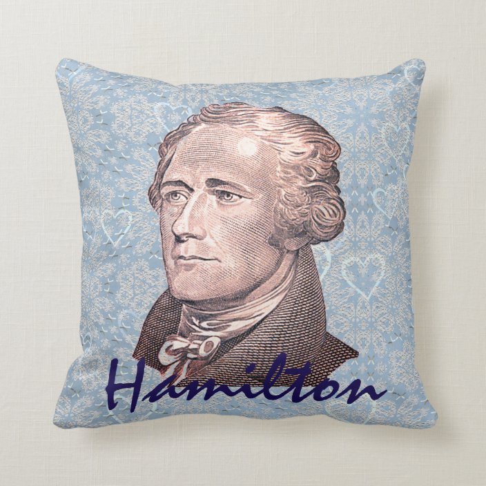 Alexander Hamilton on Blue Lace & Heart Background Throw Pillow ...