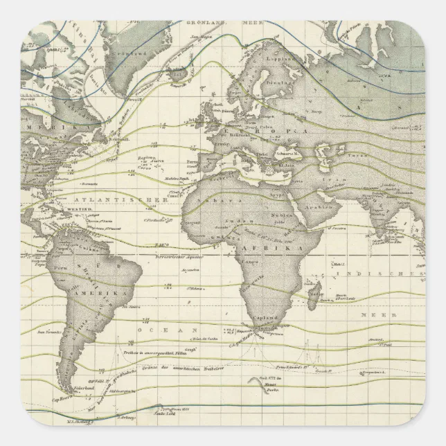 Alexander von Humboldt's system isothermal curves Square Sticker | Zazzle