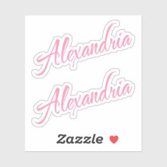 Alexandria Decorative Name in Pink x2 Sticker | Zazzle