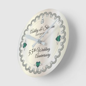 Alexandrite Diamonds 55th Wedding Anniversary Round Clock | Zazzle
