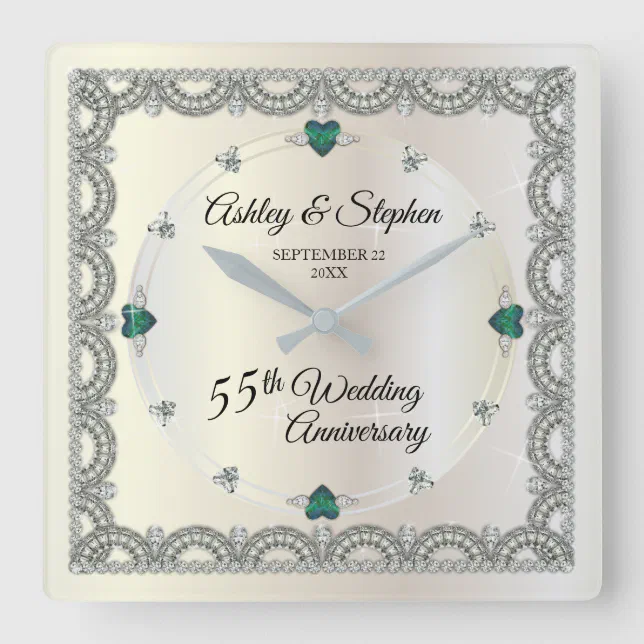 Alexandrite | Diamonds 55th Wedding Anniversary Square Wall Clock | Zazzle