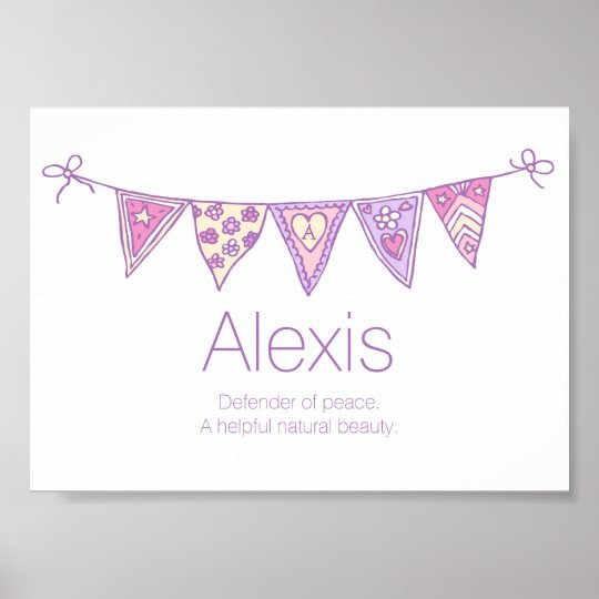 Alexis name meaning purple pink drawn bunting poster | Zazzle.com