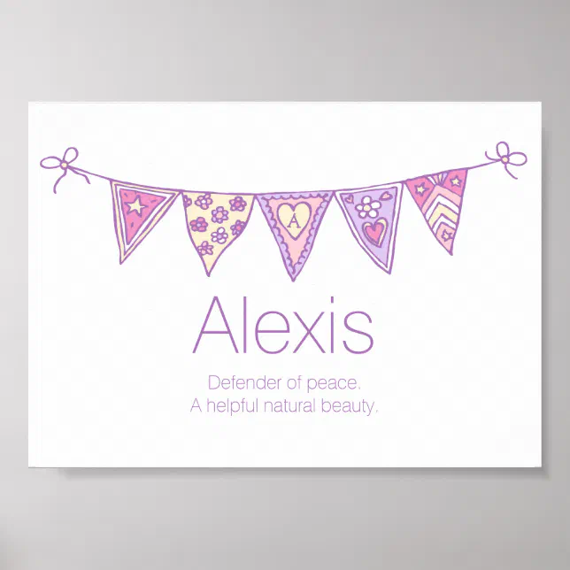 Alexis name meaning purple pink drawn bunting poster | Zazzle