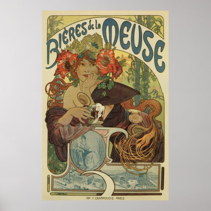 Alfons Mucha art nouveau beer ad Poster | Zazzle