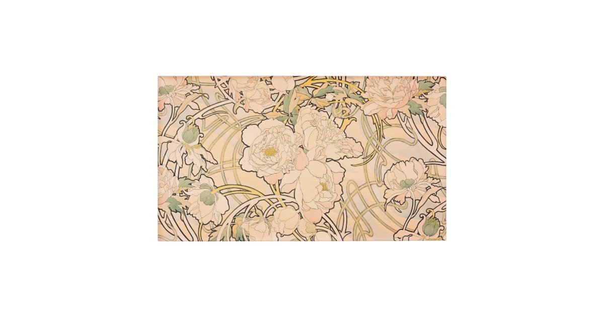 Alfonse Mucha Art Nouveau Peonies Name Tag | Zazzle