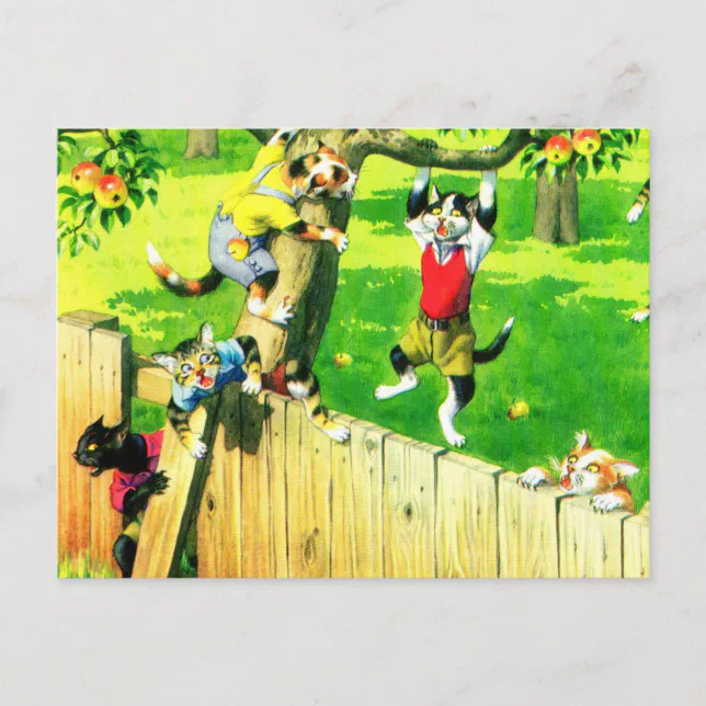 Alfred Mainzer cats climbing an apple tree Postcard | Zazzle