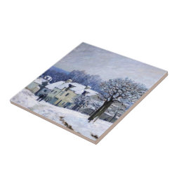 Alfred Sisley - Place Chenil in Marly, Snow Effect Ceramic Tile | Zazzle