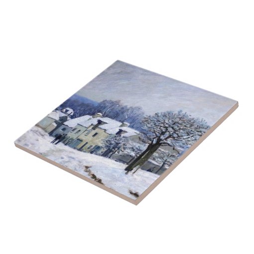 Alfred Sisley - Place Chenil in Marly, Snow Effect Ceramic Tile | Zazzle