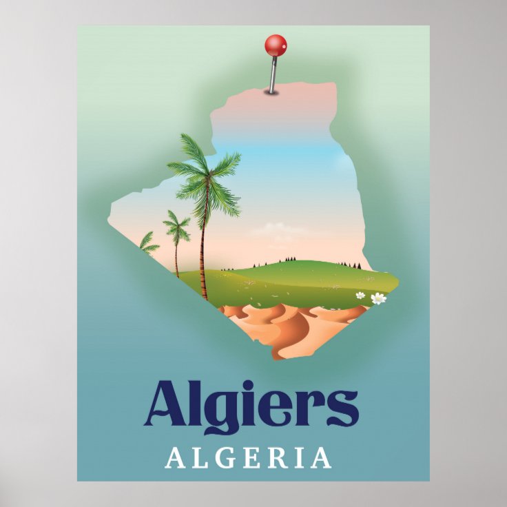 Algiers Algerian Map travel poster | Zazzle