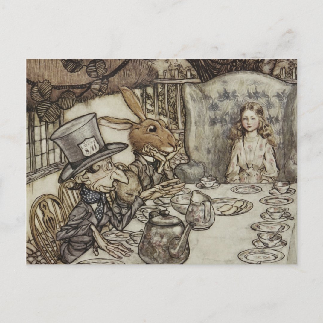 Alice Birthday Unbirthday Rabbit Hatter Party Postcard | Zazzle