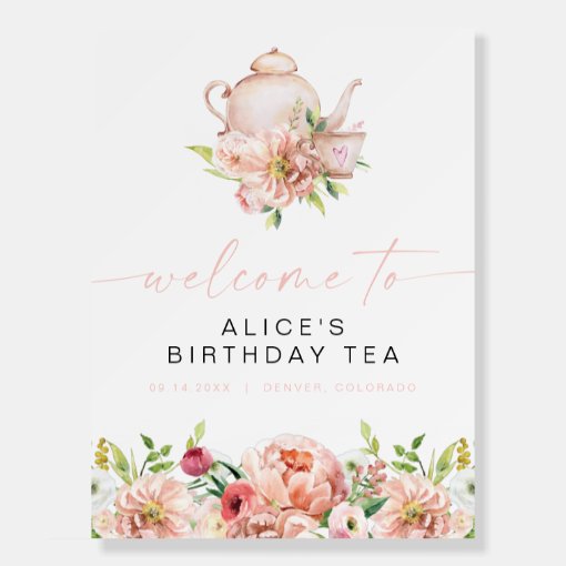 ALICE Blush Floral Birthday Tea Brunch Welcome Foam Board | Zazzle