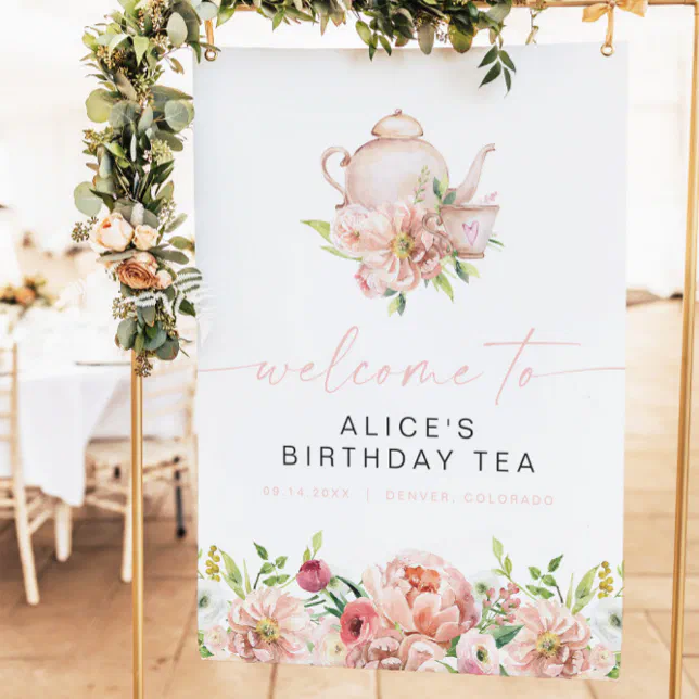 ALICE Blush Floral Birthday Tea Brunch Welcome Foam Board | Zazzle