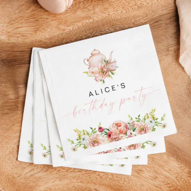 ALICE Blush Floral Birthday Tea Party Brunch Paper Napkins | Zazzle