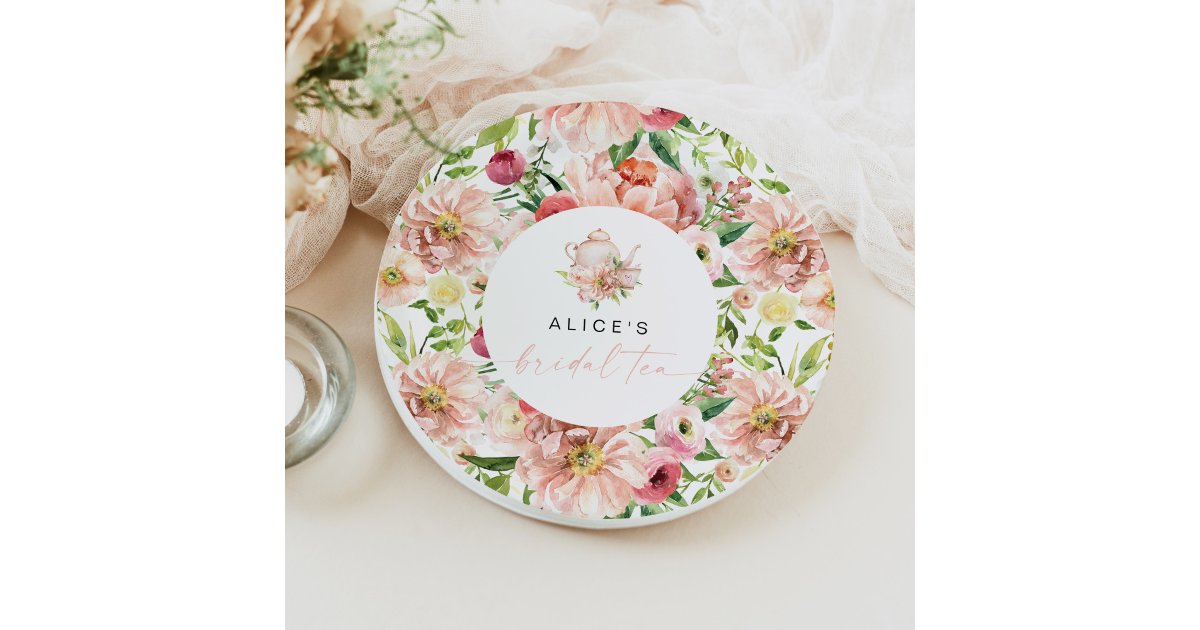 ALICE Blush Floral Bridal Shower Tea Party Brunch Paper Plates | Zazzle